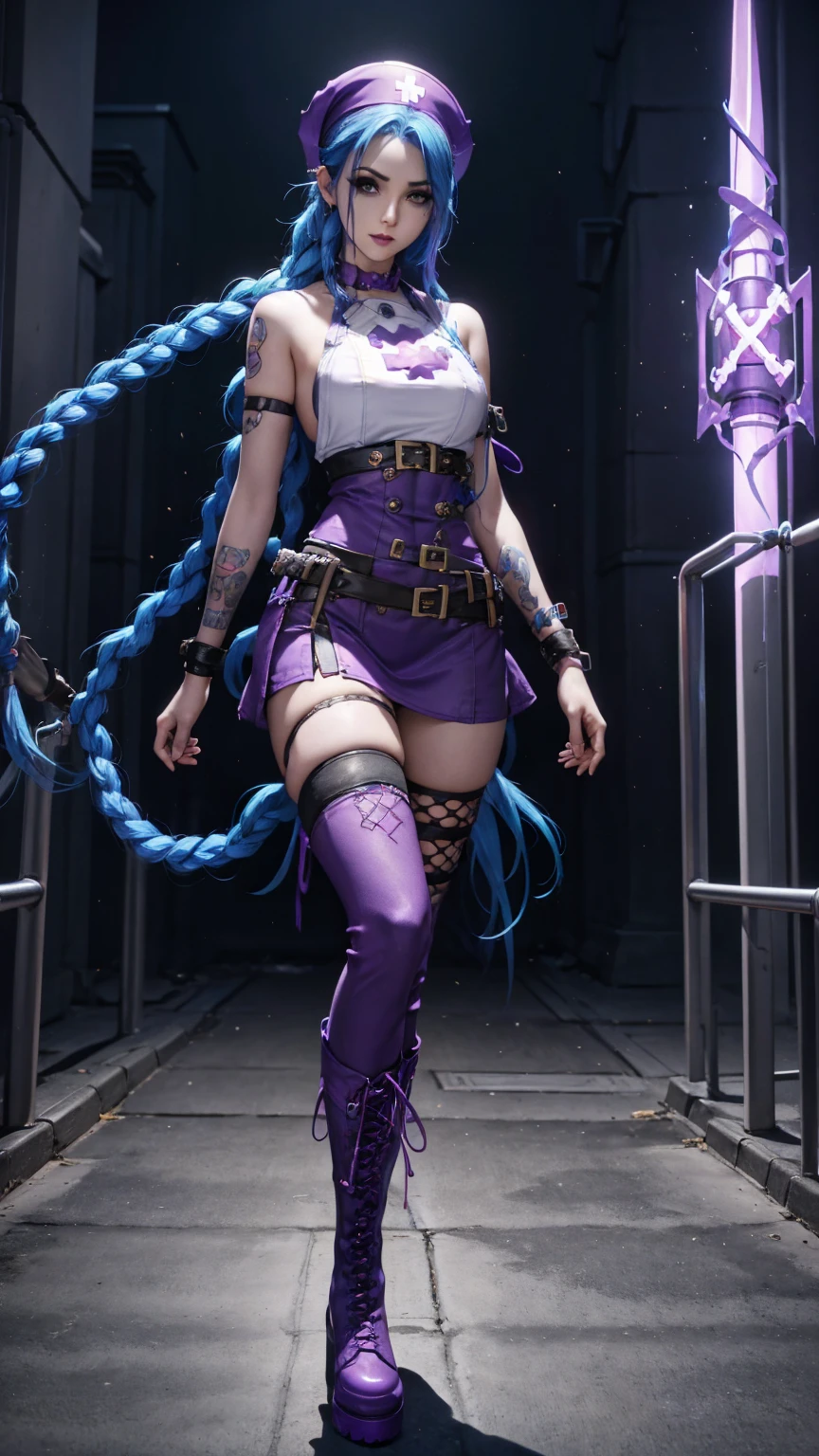 League of Legends ，Jinx ，Punk style eye makeup ，Nurse hat，(White nurse ...