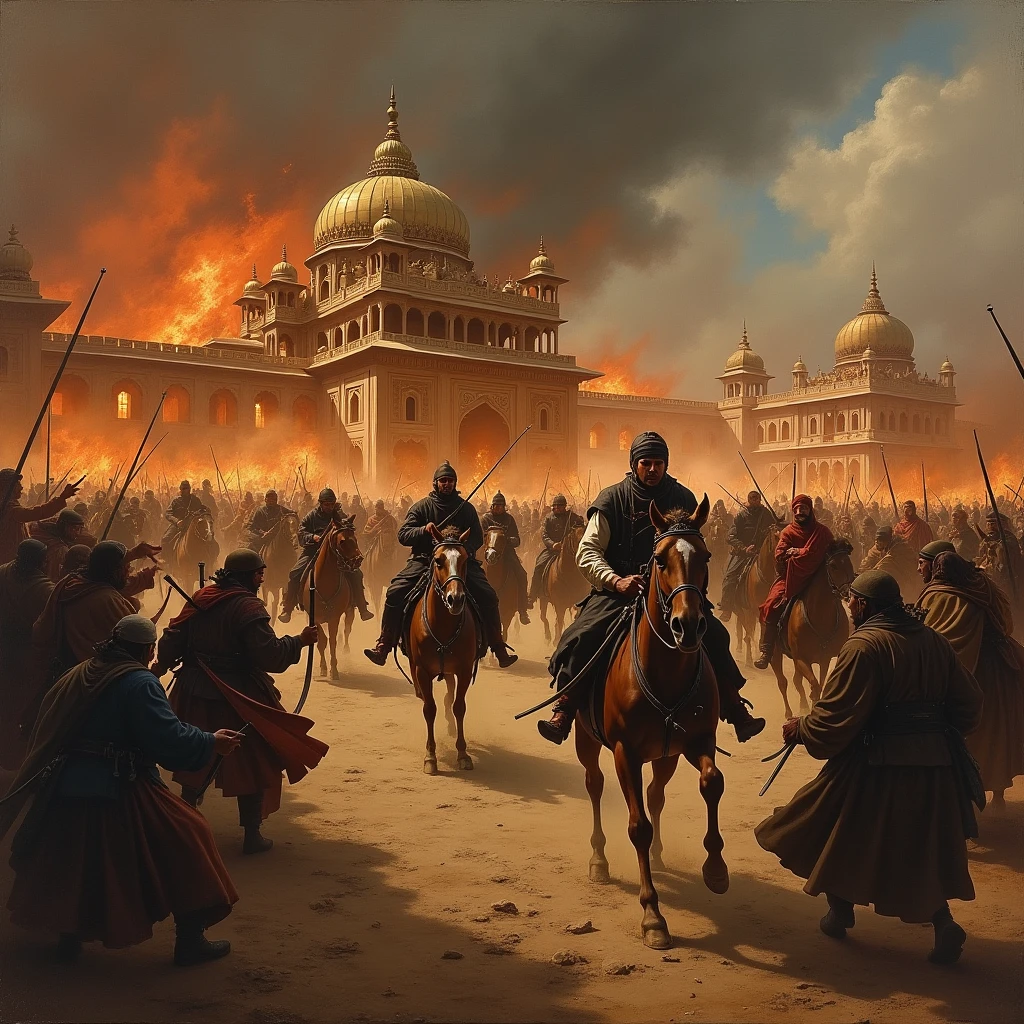 "A dramatic scene of the Turkish invader Bakhtiyar Khilji’s forces ...