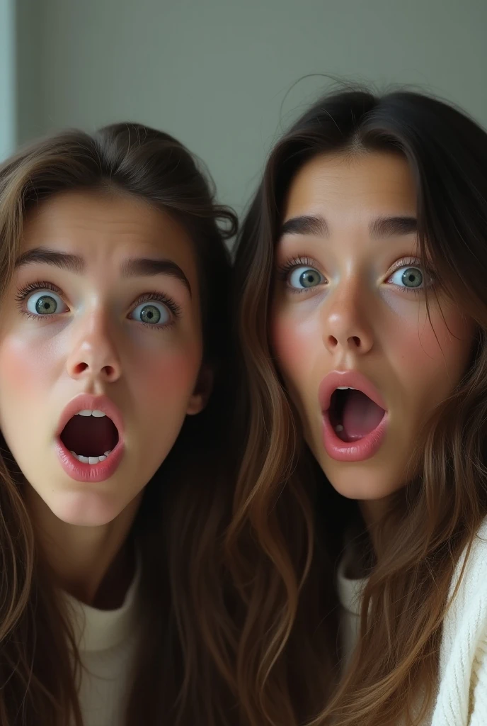 A complete picture of two models looking surprised and unwell - SeaArt AI