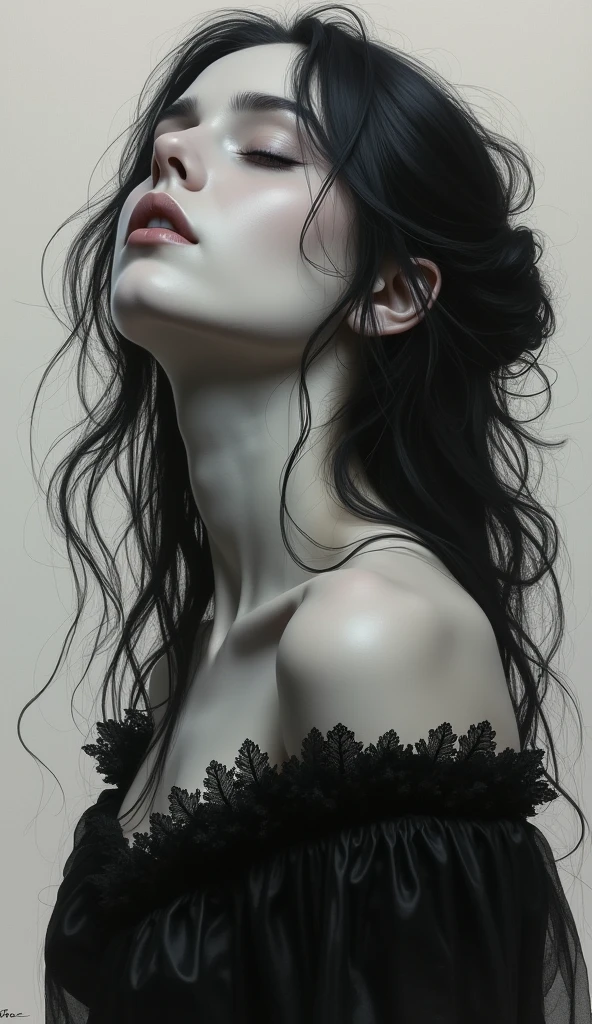 Make a realistic aesthetic half body painting of a beautiful closed eyes gothic - SeaArt AI