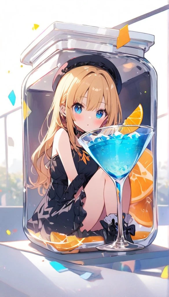 1 girl, Inside the container, cocktail glass , full body - SeaArt AI