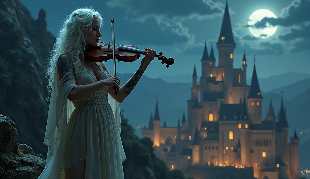 Pretty white-haired woman , wearing a torn dress , torn cloak - SeaArt AI