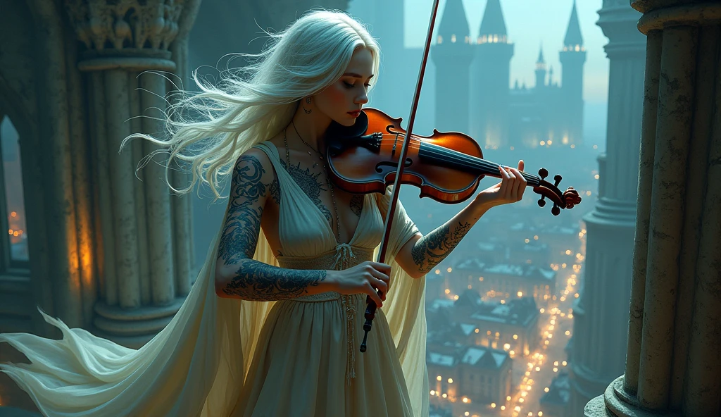 Pretty white-haired woman , wearing a torn dress , torn cloak - SeaArt AI