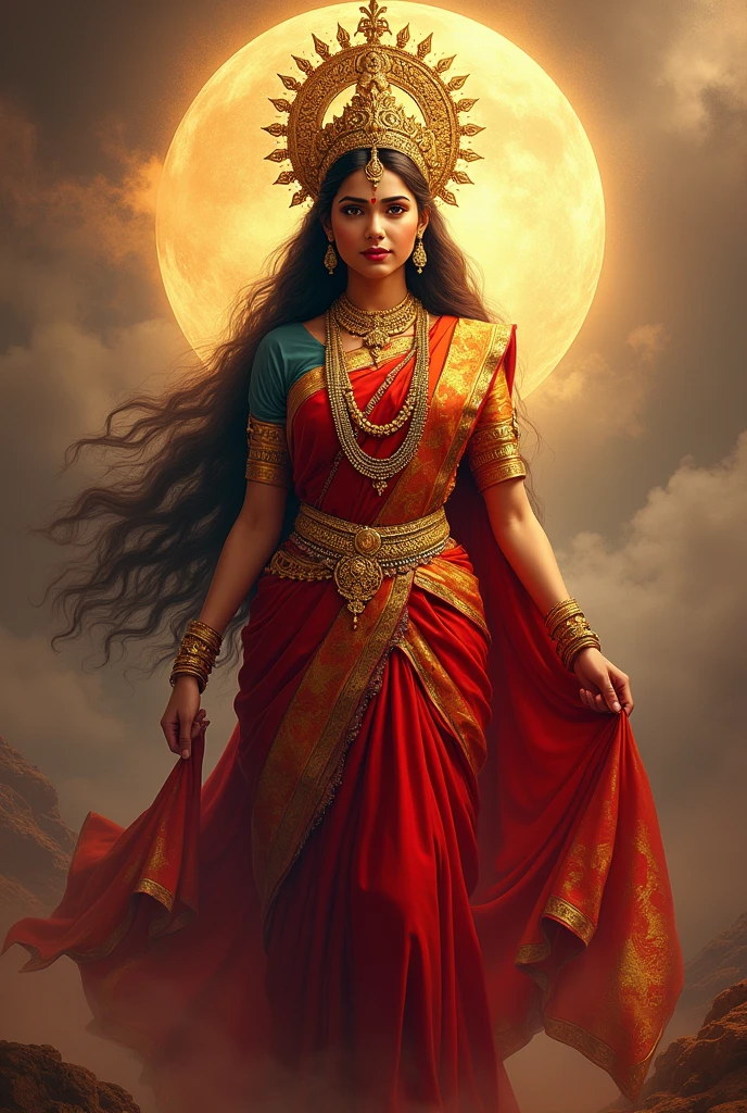 Ma vaishno devi in her majestic form.in fully covered in red and golden ...