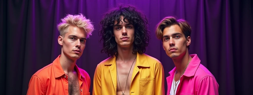 Full body photo, photos of the 3 male members of an American pop band ...