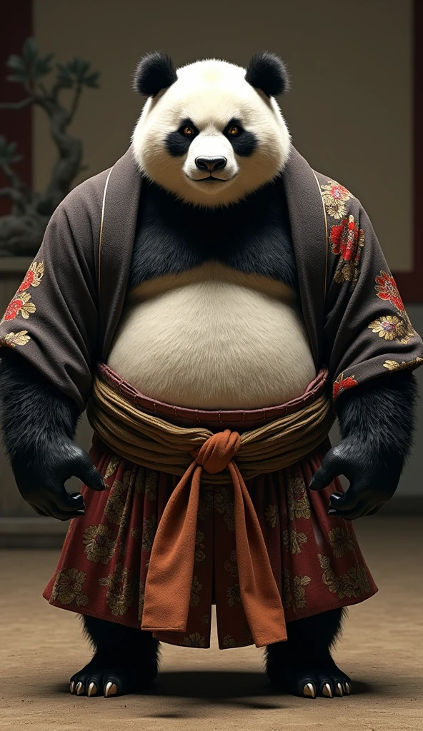 A sumo wrestler panda wearing a traditional Japanese kimono ...