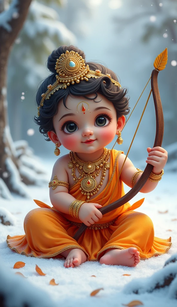 Shree ram **** boy who seat a snow with Bow arrow wearing orange dress ...