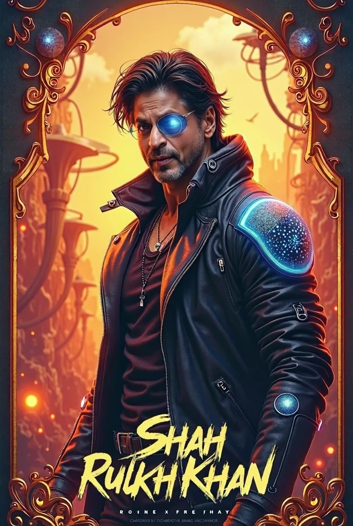 A cinematic poster titled "Shah Rukh Khan" with a sci-fi setting ...