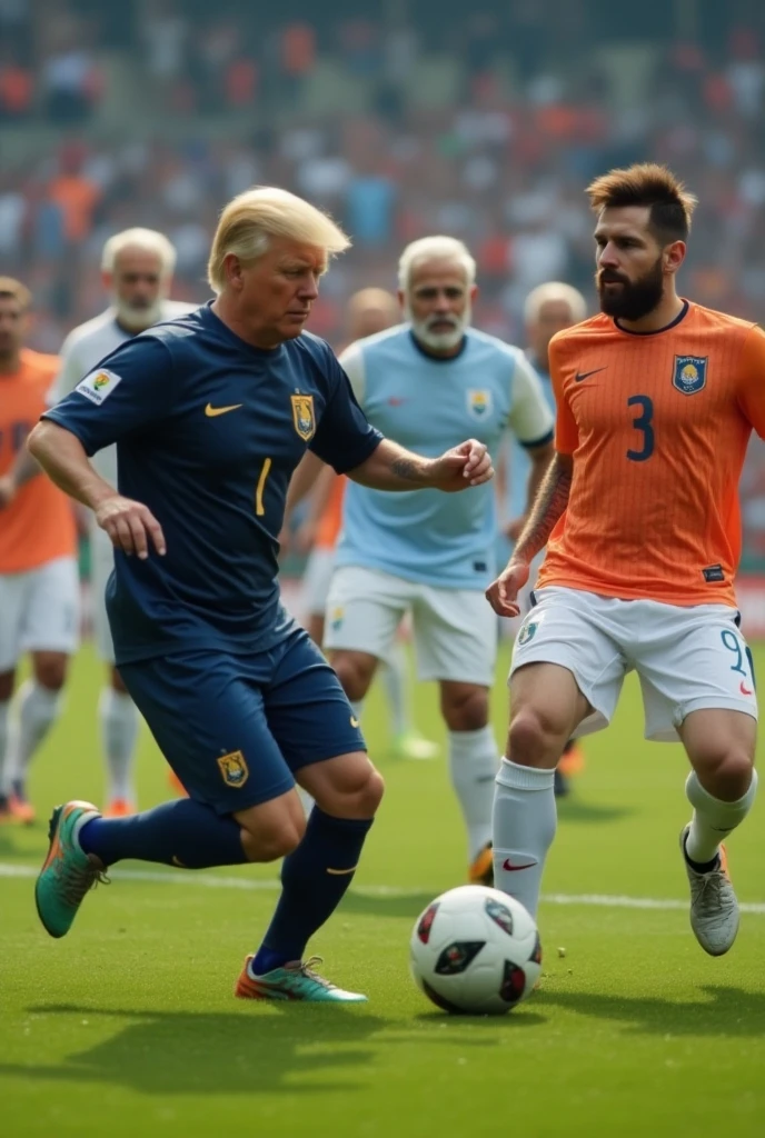 "Generate an HD graphic photo of Donald Trump and Messi playing ...