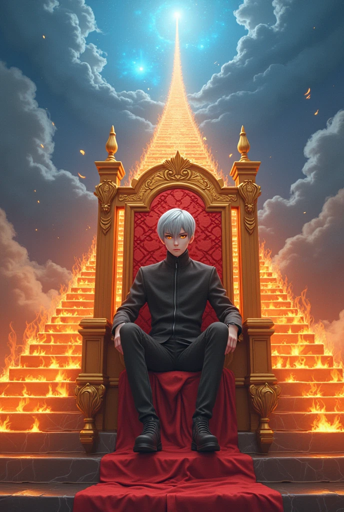 High detail, clarity, 8kk, Throne of Fire, young guy, 18 years old ...
