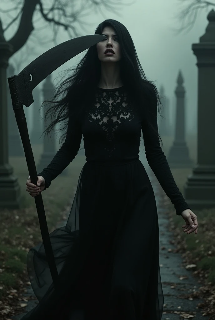 Create a hyper-realistic image in 9:16, representing a terrifying and ...