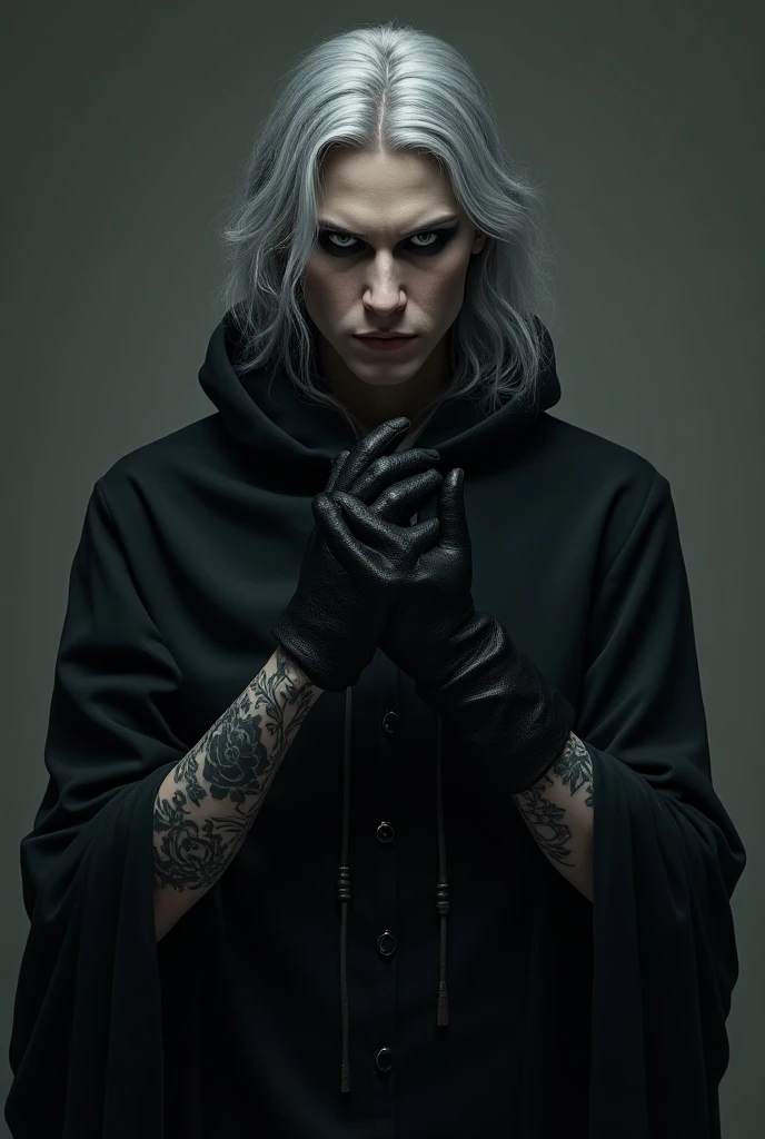 Calculate, 27 years old, gray hair, Black occultist's clothing - SeaArt AI