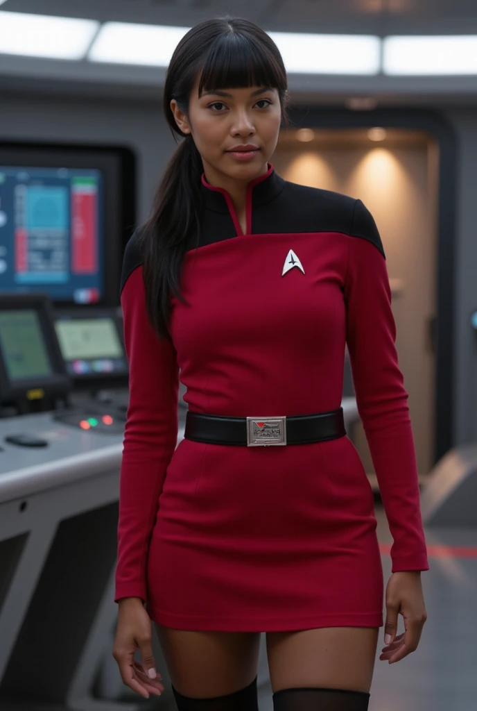 A hyper-realistic portrait of a young, 22-year-old Black Vulcan woman ...