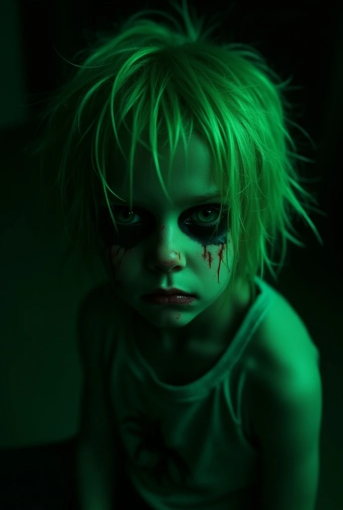 Realistic photo night vision camera green zombie boy hair on face black ...