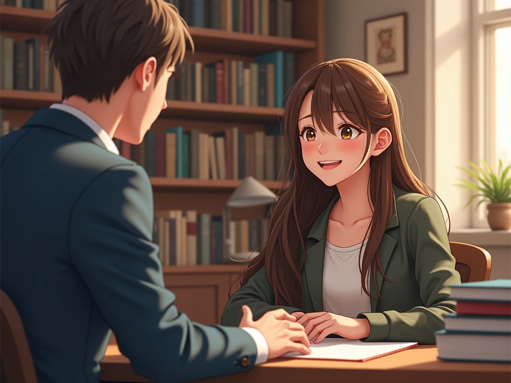 A girl with long brown hair with eyes the same color with Capul is ...