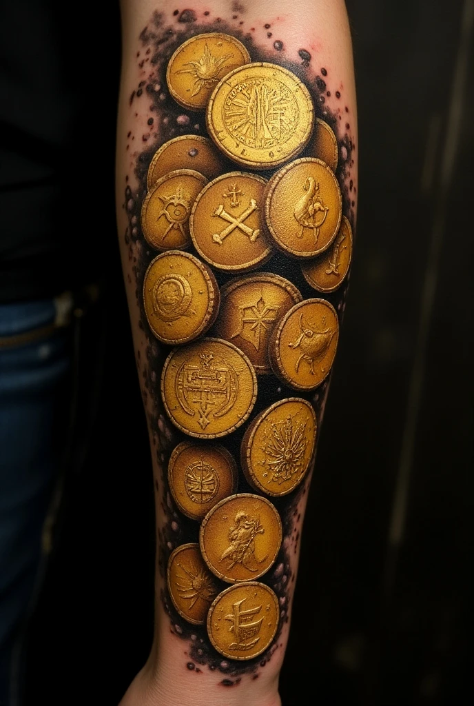 Tattoo ideas about gold coins - SeaArt AI