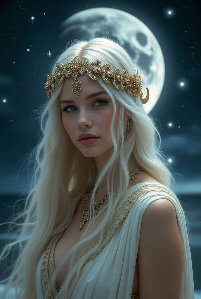 Portrait of Selene (Goddess of the moon) - SeaArt AI