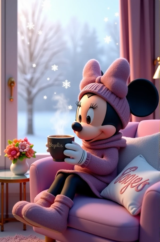 A 3D render of a whimsical and charming scene with Minnie Mouse dressed ...