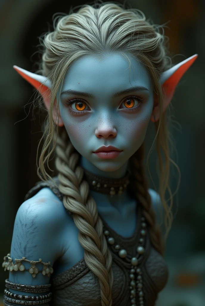 A young adolescent with a bluish-gray skin all over the body - SeaArt AI