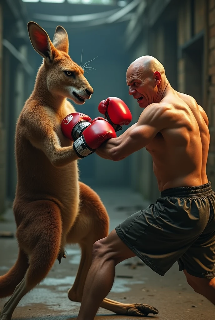 Kangaroo with Mike Tyson boxing abilities fighting a white guy - SeaArt AI