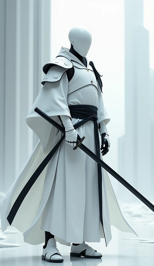 Knight of tomorrow, white armored jacket,black sash, white hakama ...