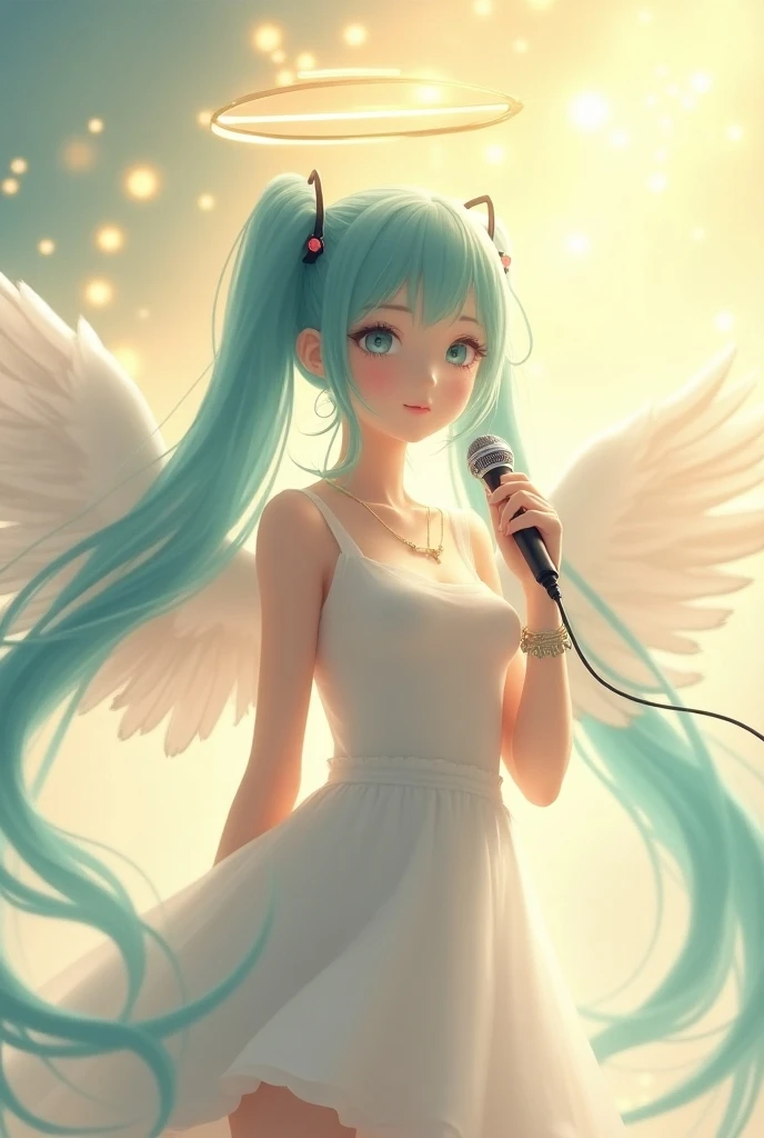 Creates the image of Hatsune Miku , with angelic white wings - SeaArt AI