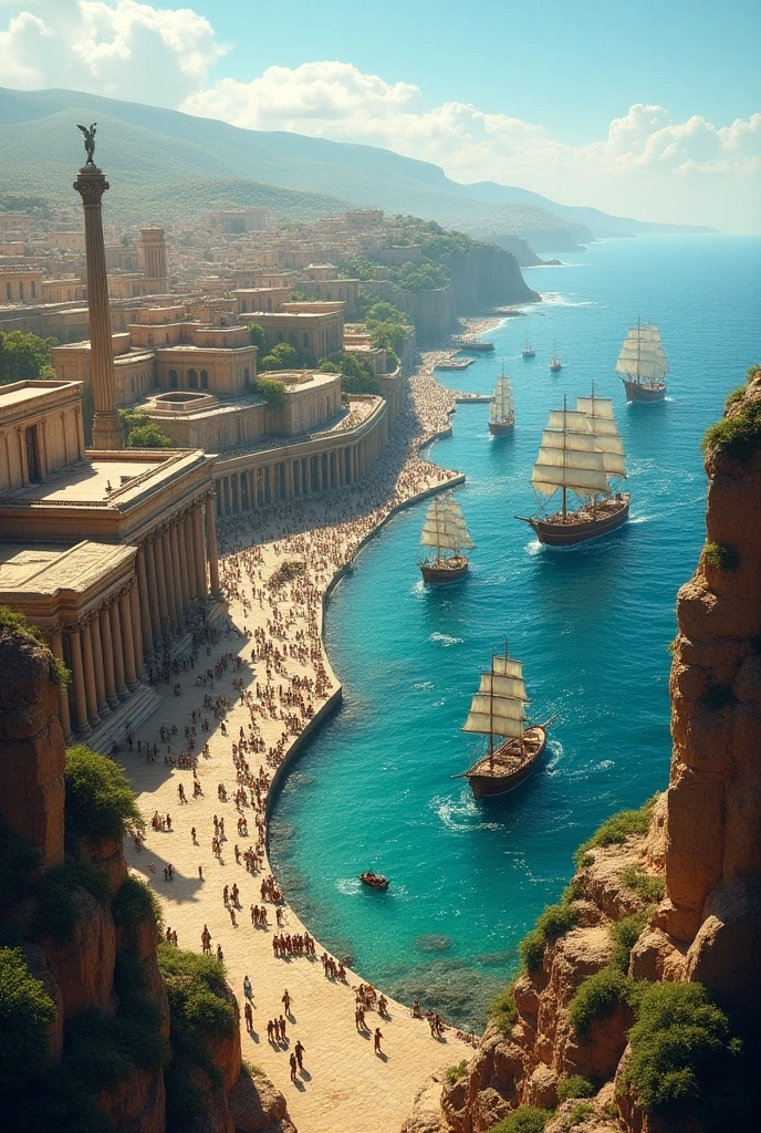 Ancient rome city near ocean with sailboats - SeaArt AI