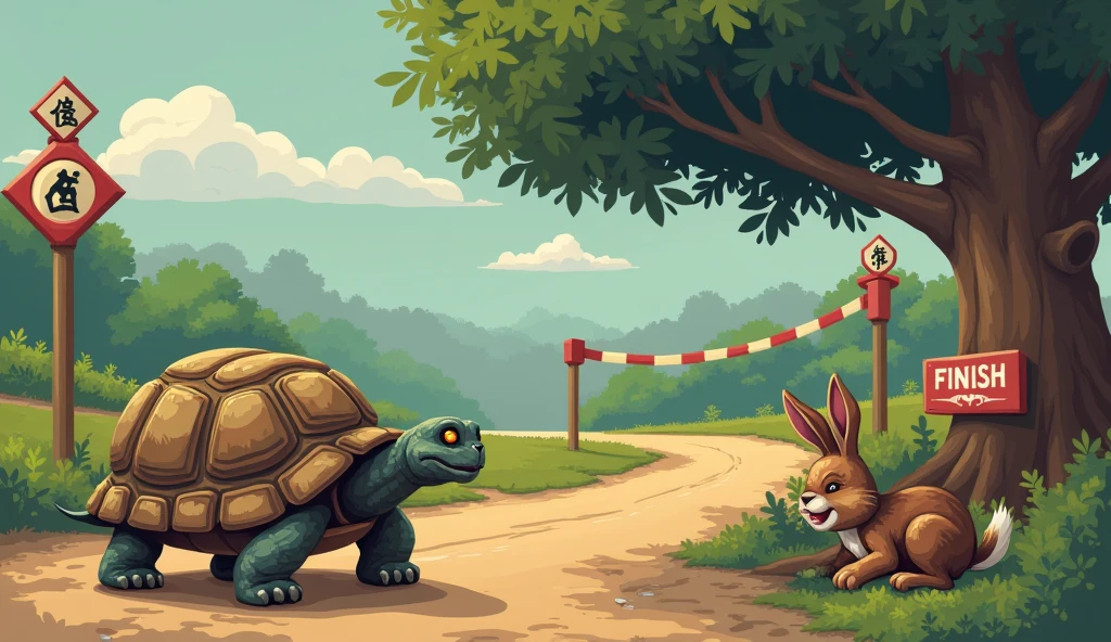 The Tortoise and the Hare， The turtle keeps trying to run to the end ...