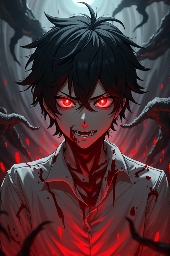 Make image of an anime male character possessed by a demon. Make him ...