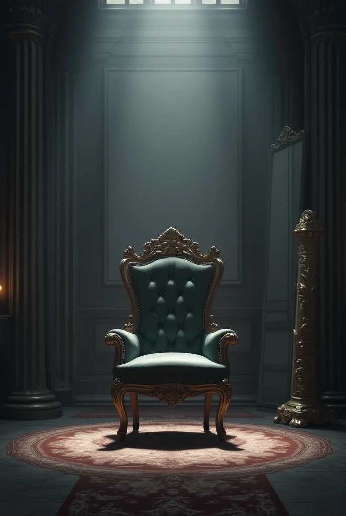 Realistic , Royal Room , Royal Chair & Long Mirror , Greyish Walls ...