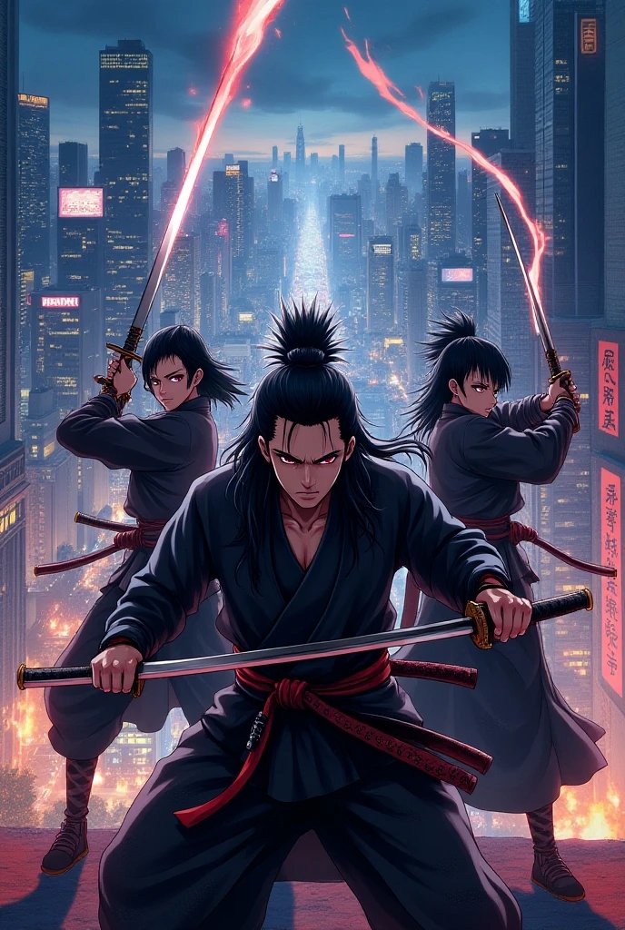 There's an anime of samurai on the big city billboard with yami written ...