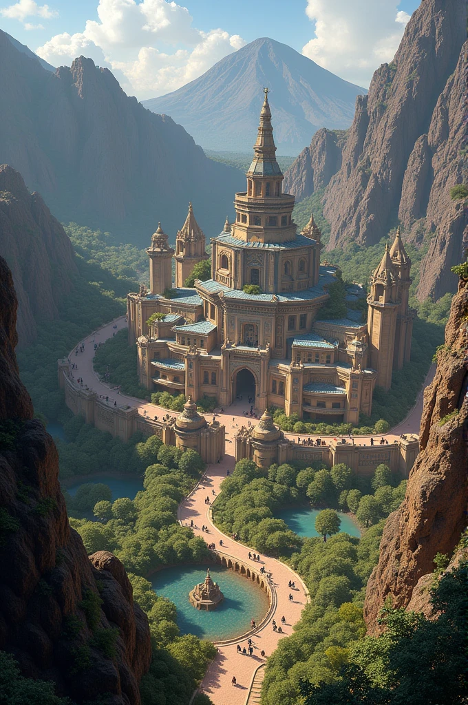 Draw a city at the bottom of an extinct volcano crater - SeaArt AI