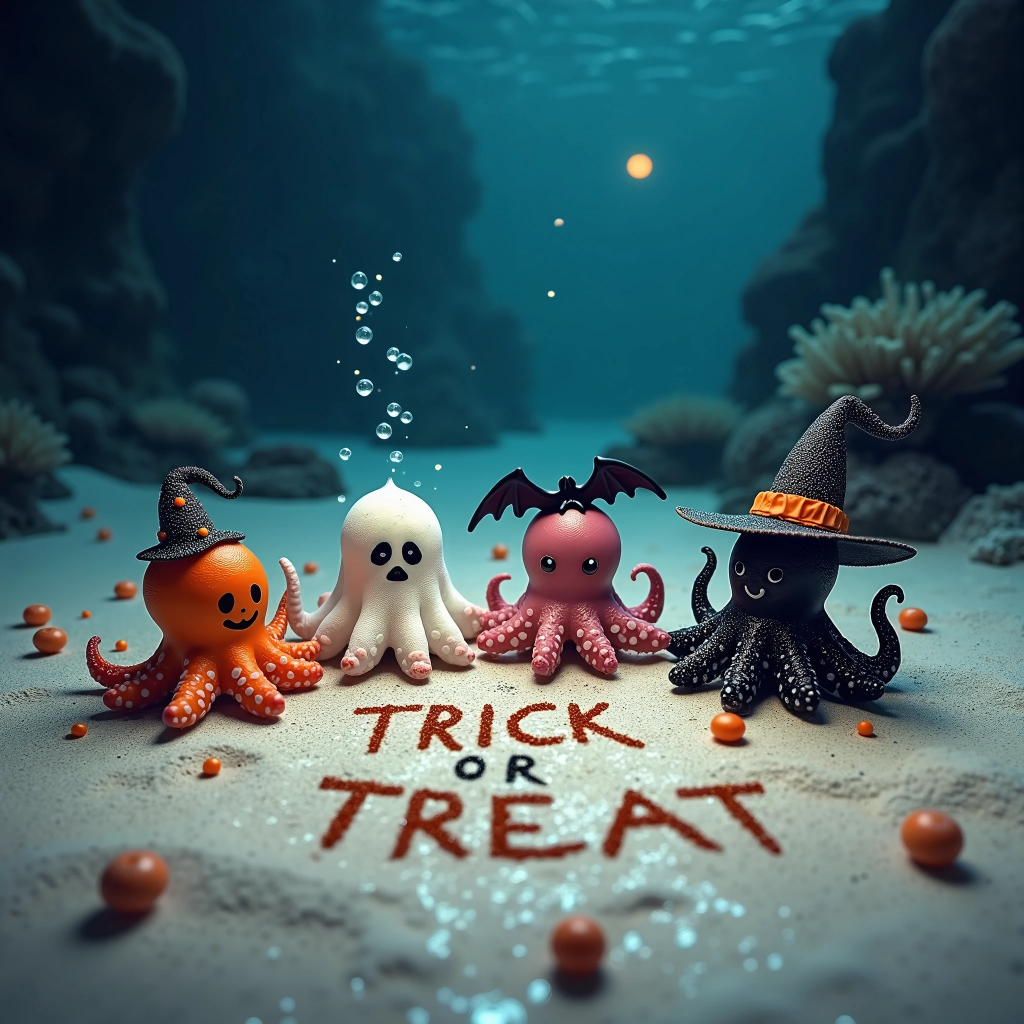 Small octopuses are playing around with mimicking various Halloween ...