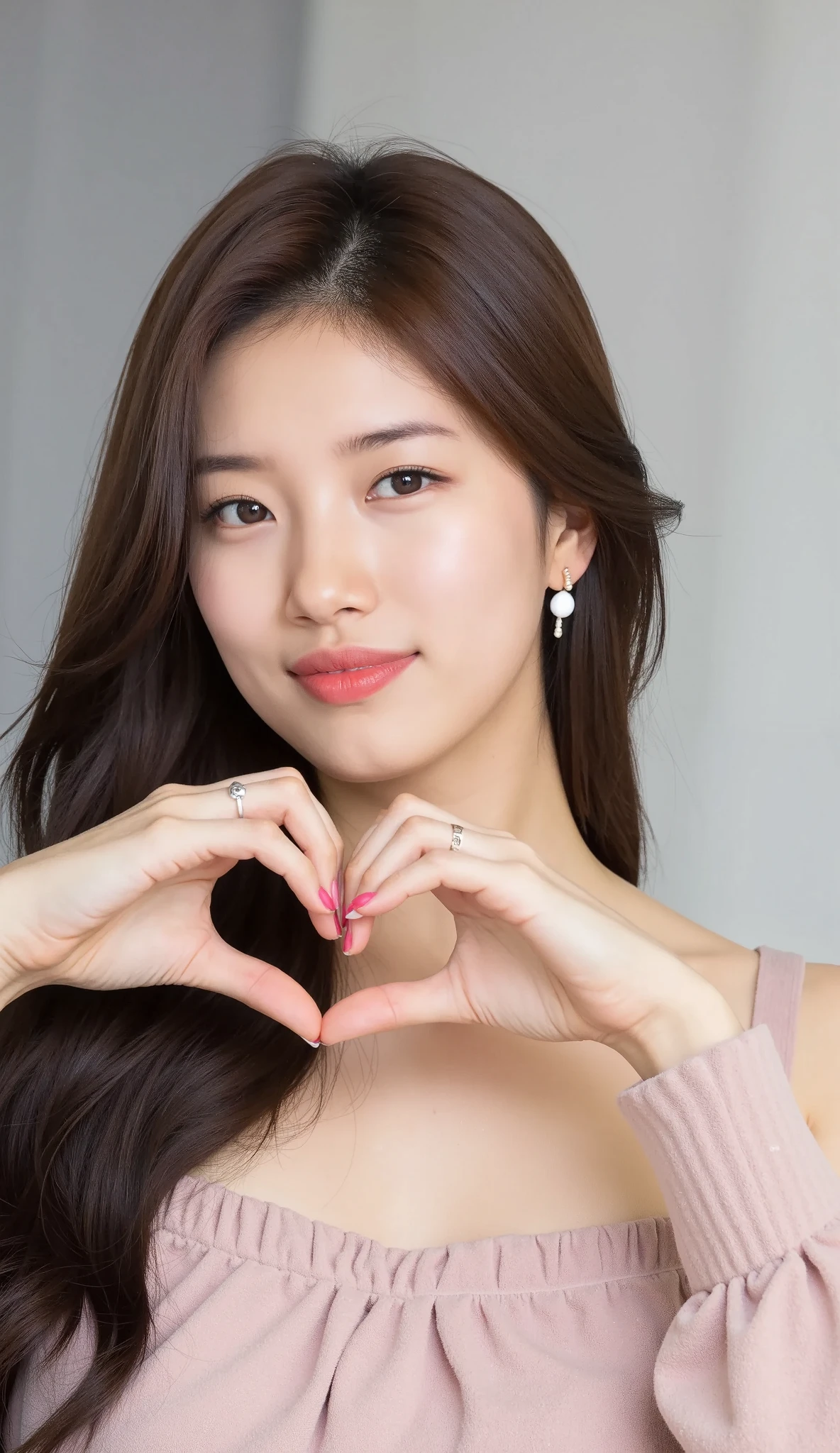 Only one woman with a cute smile wears cute, fluffy off-shoulder pajamas - SeaArt AI