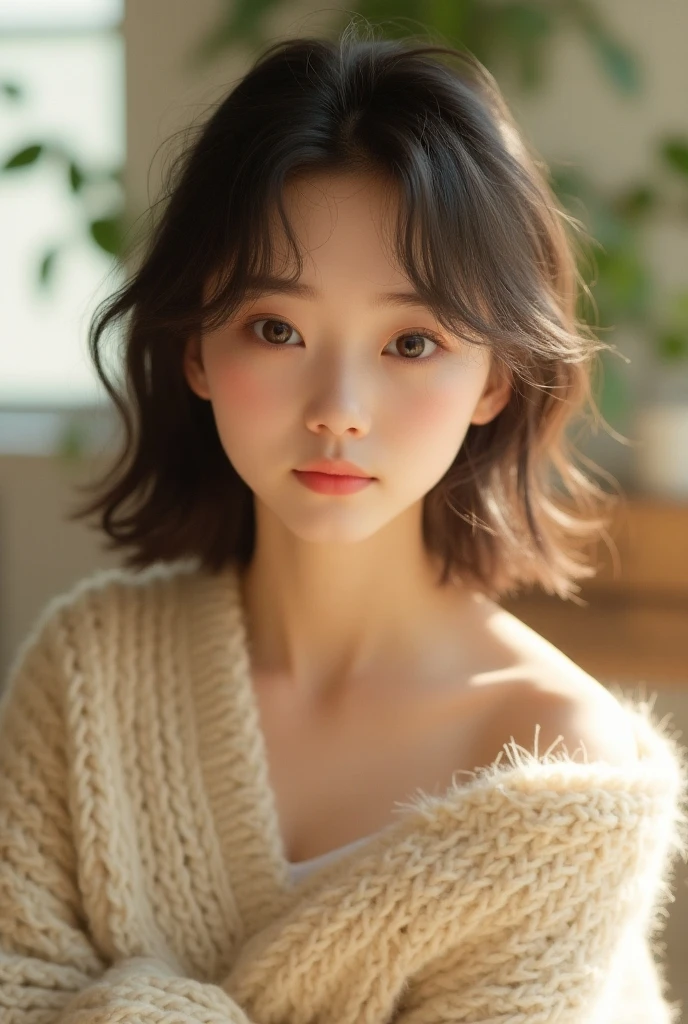 Soft Japanese beauty, early 20s, fluffy medium length hair, gentle eyes ...