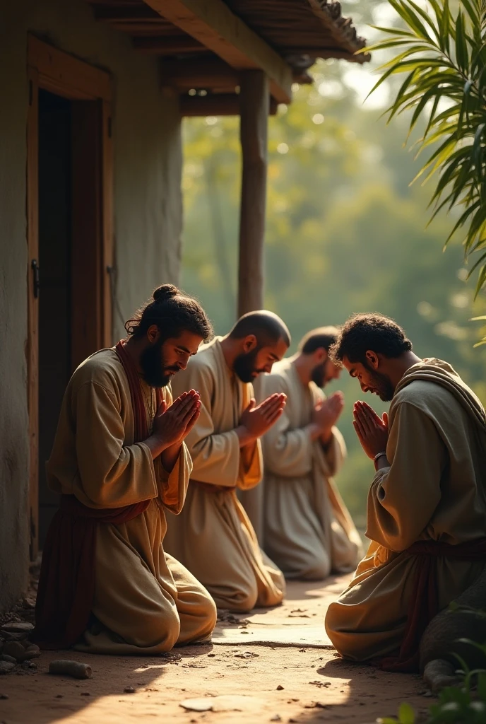 People men and women on a mini porch worshiping God,kneeling realistic ...