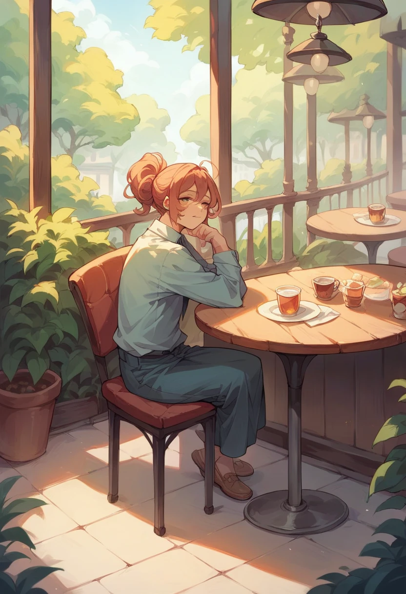 Girl sitting In cafe - SeaArt AI