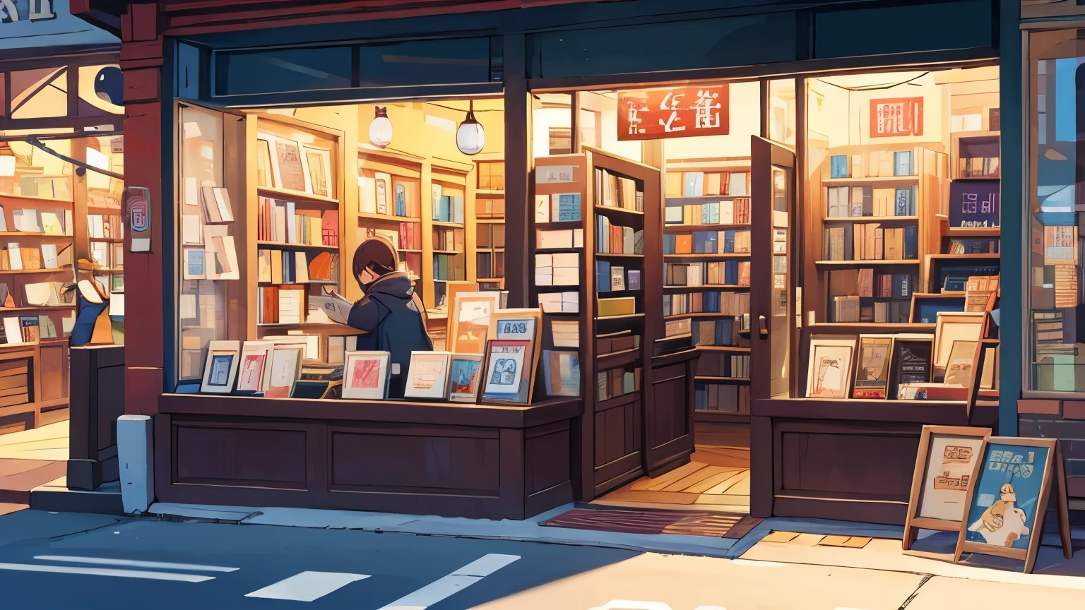 There is a woman standing in a book store looking at books - SeaArt AI