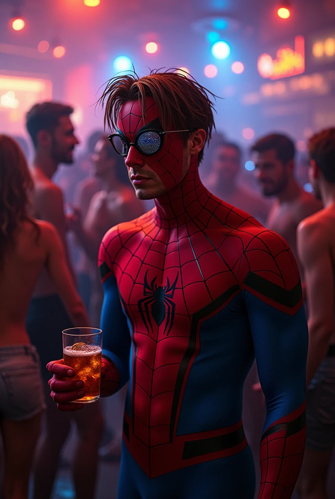Create an image of Spider-Man drinking liquor at a party - SeaArt AI
