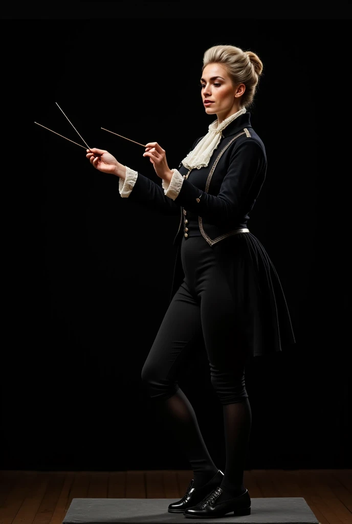 Photorealistic picture from the side, featuring a woman conducting a ...