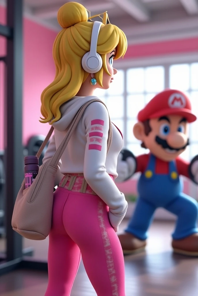Side view. Princess Peach comes to the gym . wearing pink scrunch butt ...