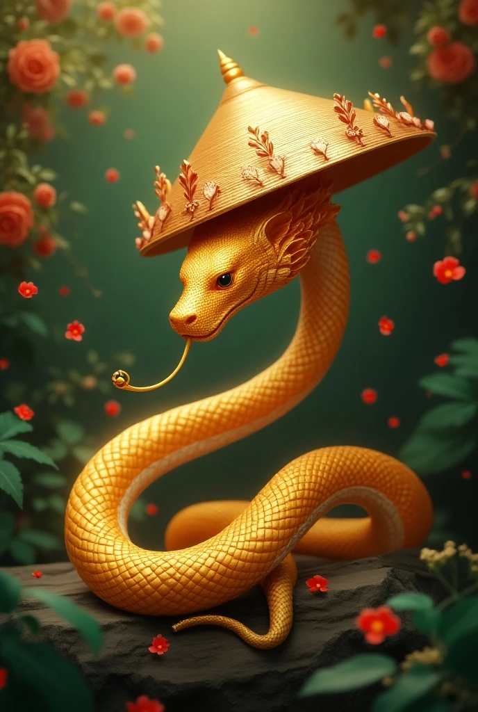 Make a picture Tet's holiday gold snake with "nón lá" Vietnamese ...