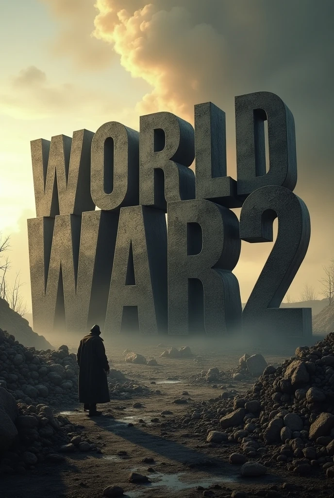 A picture of a nuclear war scene with " world war 2 "written in 3D on ...