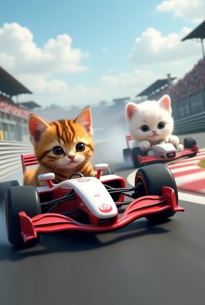 the cutest brown tiger pattern kitten in the world racing in an F1 car ...