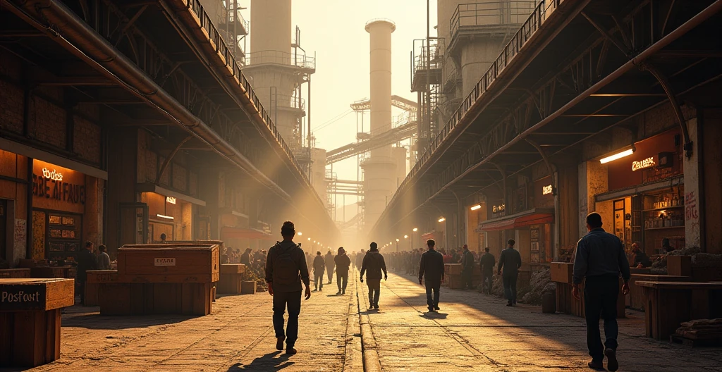 A highly detailed and realistic factory scene, industrial architecture ...
