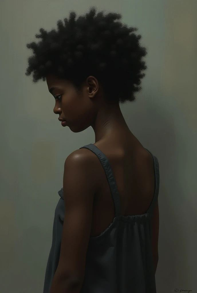 Picture of a sad black girl facing backward - SeaArt AI