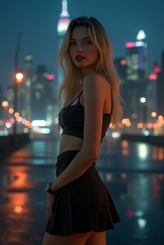 Naked slender girl, skirt with a perfect figure, long blond straight hair - SeaArt AI