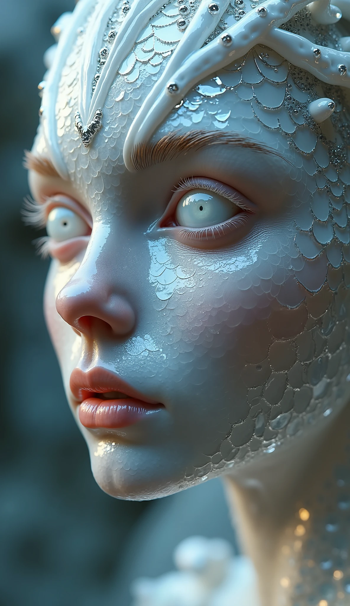 There is a close up of a woman with white makeup - SeaArt AI