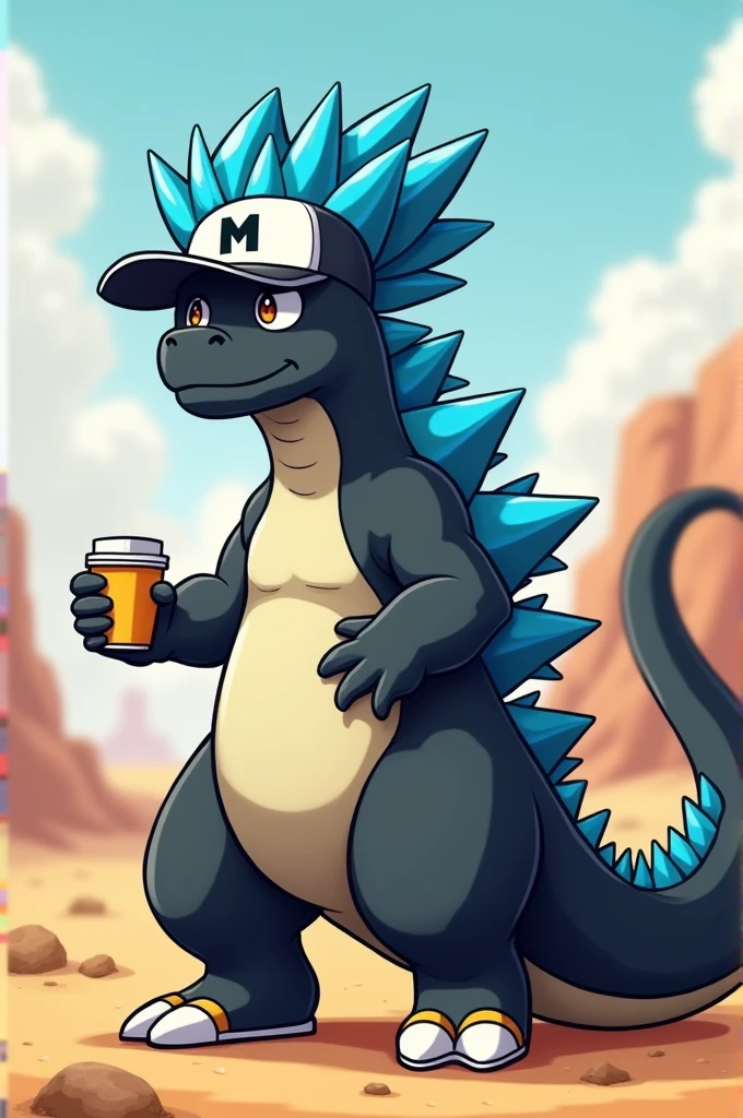 A cartoon illustration Godzilla and anthropomorphic body, black - SeaArt AI