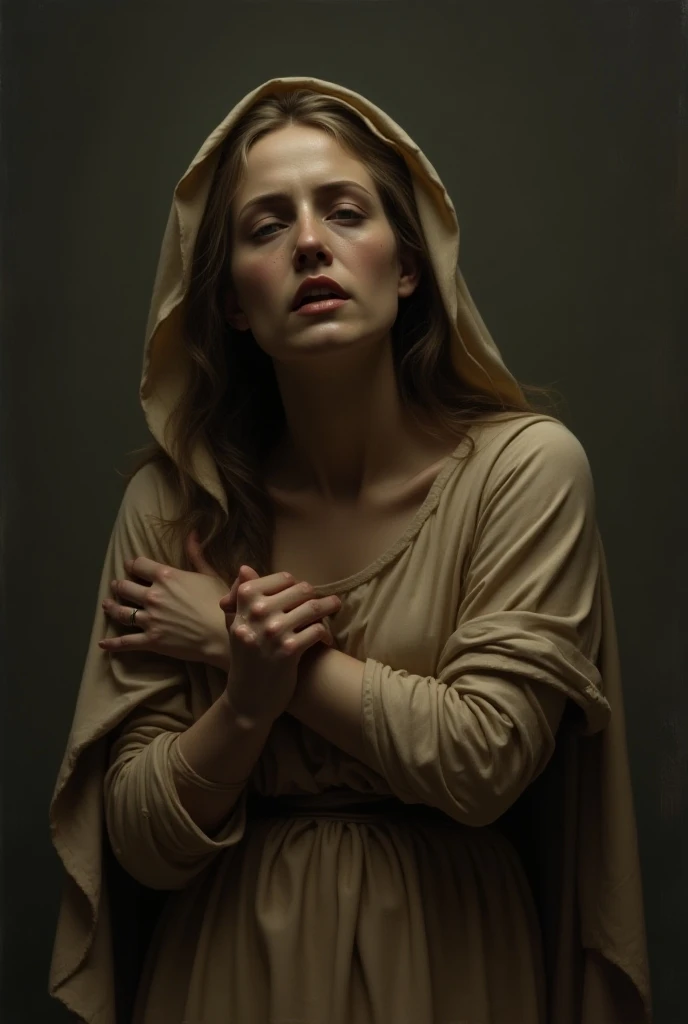 Weeping Virgin Mary, suffering, with her head down - SeaArt AI